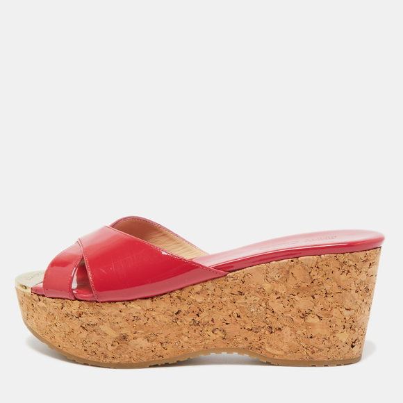 Jimmy Choo | Shoes | Jimmy Choo Pink Patent Leather Prima Cork Wedge ...